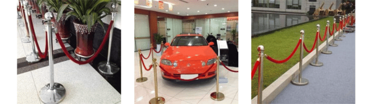 VIP Queue Barrier Set, Polished Stainless Steel Queue Rope Posts