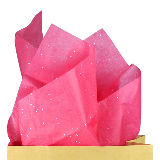 Pink Fuchsia Tissue Paper With Sequins - 50cm (Pk 8) - Next Day Delivery