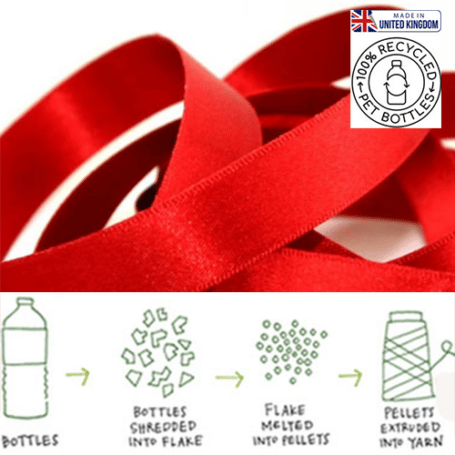 Eco-Friendly Double-Faced Red Satin 15mm Ribbon, Recycled Bottles